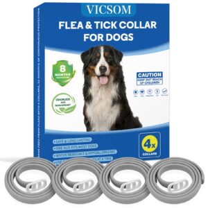 4 pack flea collar for dogs, dog flea and tick collar 8 months flea and tick prevention for dog, waterproof adjustable puppy collar natural tick and flea collars for small medium large dogs, grey