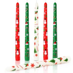 tuitessine christmas taper candles 6pcs, 10" long taper candlesticks christmas candle decorations unscented white green red taper candles for christmas holiday party gift home decor (no holder)