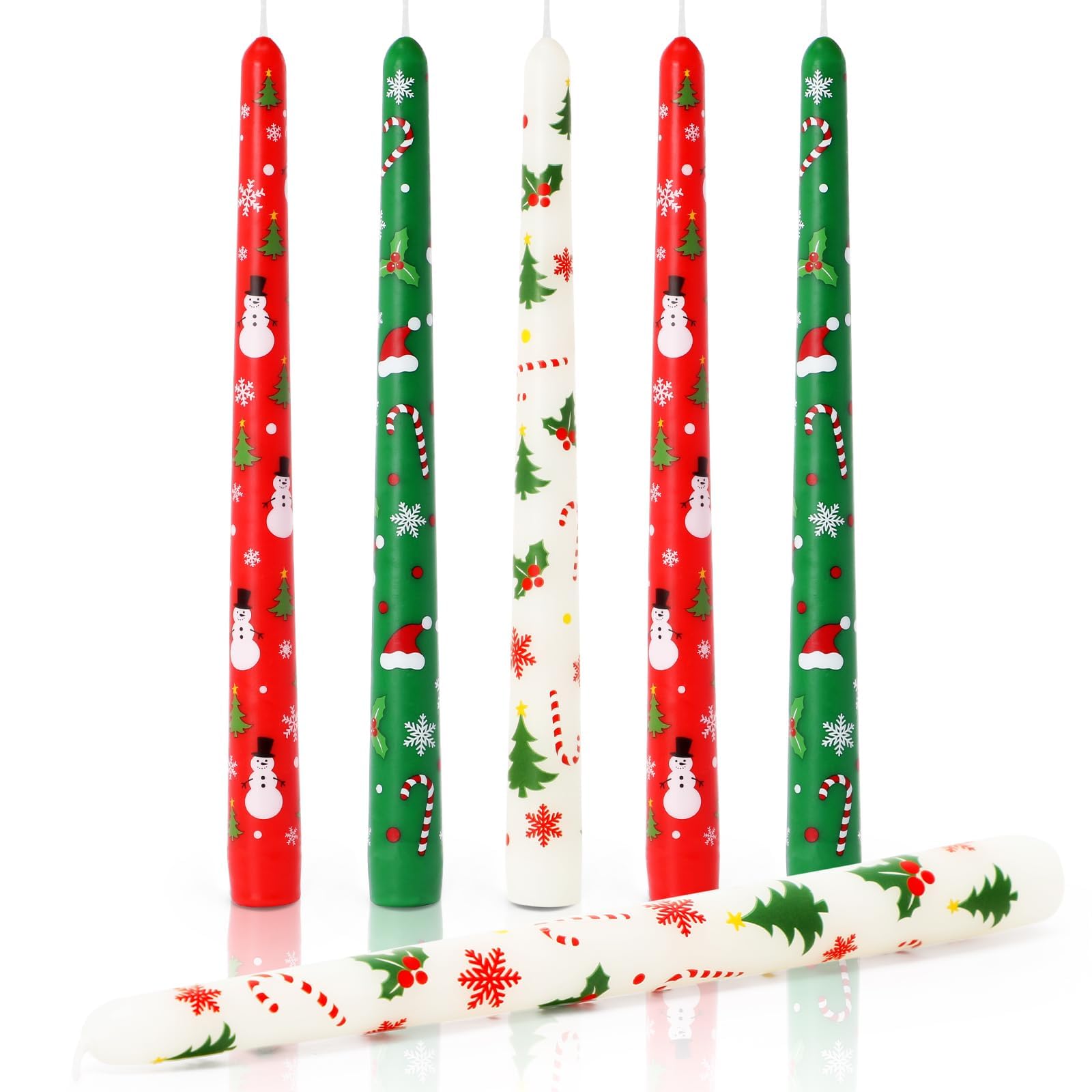 Tuitessine Christmas Taper Candles 6Pcs, 10" Long Taper Candlesticks Christmas Candle Decorations Unscented White Green Red Taper Candles for Christmas Holiday Party Gift Home Decor (No Holder)