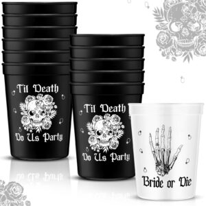 sliner 12 pcs bride or die bachelorette party cups 16 oz skull till death do us party cup halloween black white plastic bride cup reusable for bridesmaid bridal shower wedding decoration favors