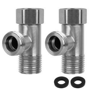 2pack solid brass g1/2" 3 way diverter valve - hose fitting tee, 3 way shower diverter valve, t shape adapter connector for angle valve hose, bath shower arm, and toilet bidet sprayer faucet