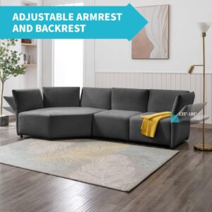 CECER Curved Sectional Sofa Couch Modern Modular Sofa with Adjustable Armrest and Backrest Upholstered Velvet 4 Seater Couches Modern Sofas Chair for Living Room Apartment Office - Dark Grey