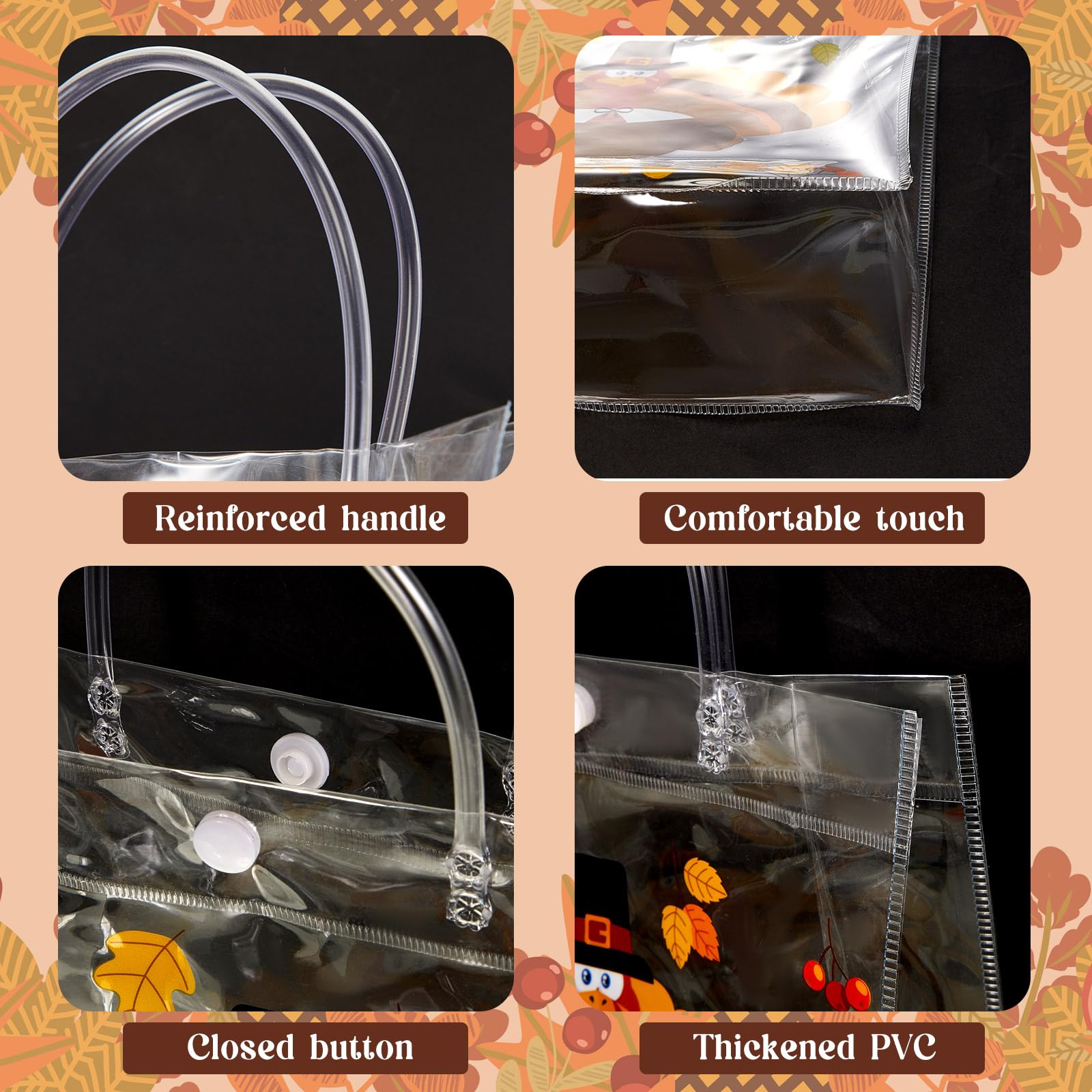 Paterr 24 Pcs Thanksgiving Clear Gift Bags with Handles Thanksgiving Gift Bags Fall Gift Bags Thanksgiving Treat Bags Pumpkin Gift Bags 7.87 x 7.87 x 3.15 Inches for Autumn Thanksgiving Party Supplies