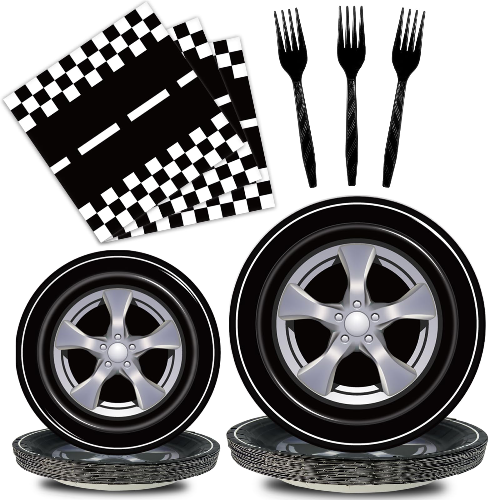 Kepeel 96 Pcs Race Car Party Plates and Napkins Sets, Racing Car Race Track Party Supplies Decorations Racing Sports Themed Dinnerware for Kids Boys Birthday Baby Shower Home Decor, Serves 24