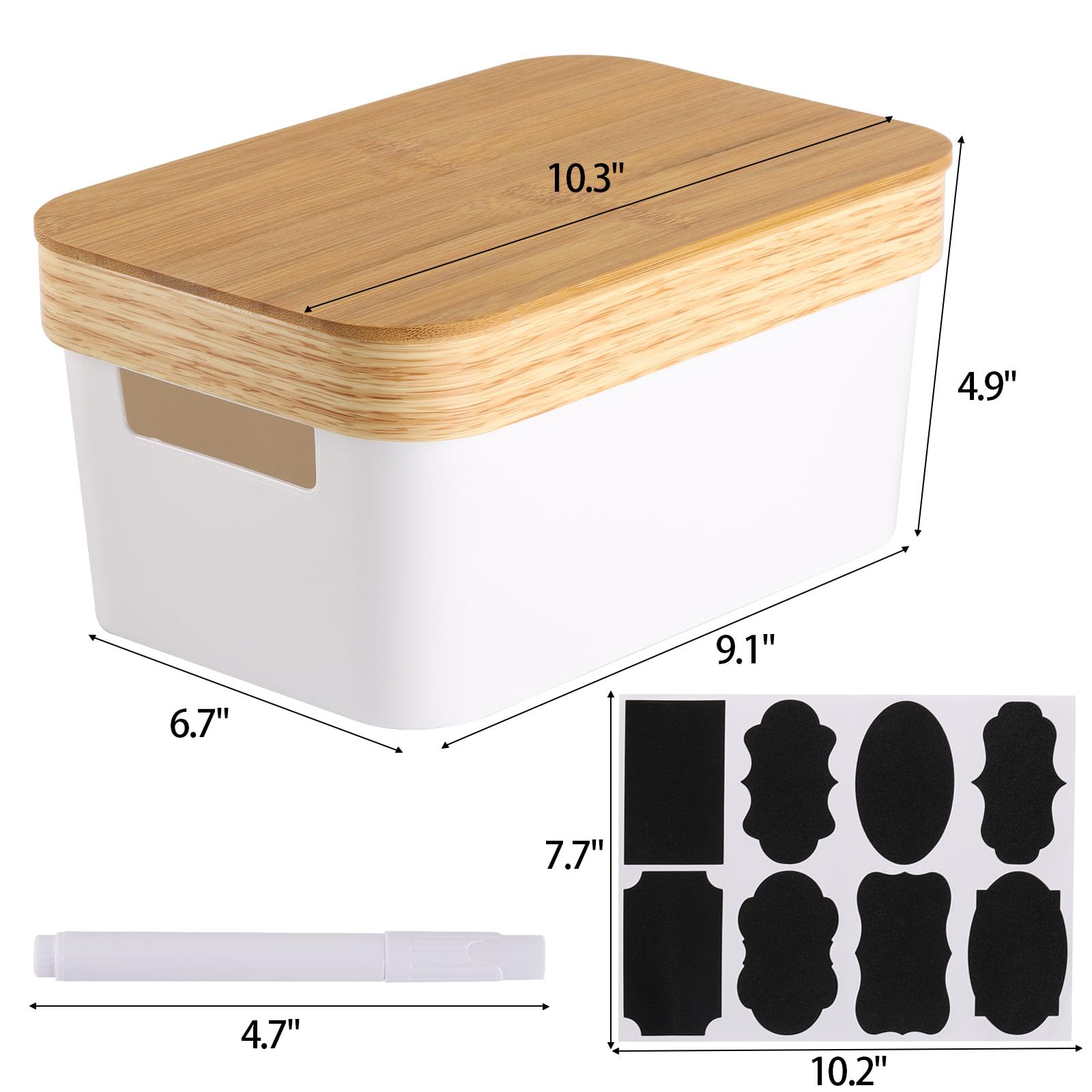 acDesign 3Pcs Plastic Storage Bins with Bamboo Lids Stackable Storage Containers Bins for Organization With Sticker and Marker Pen