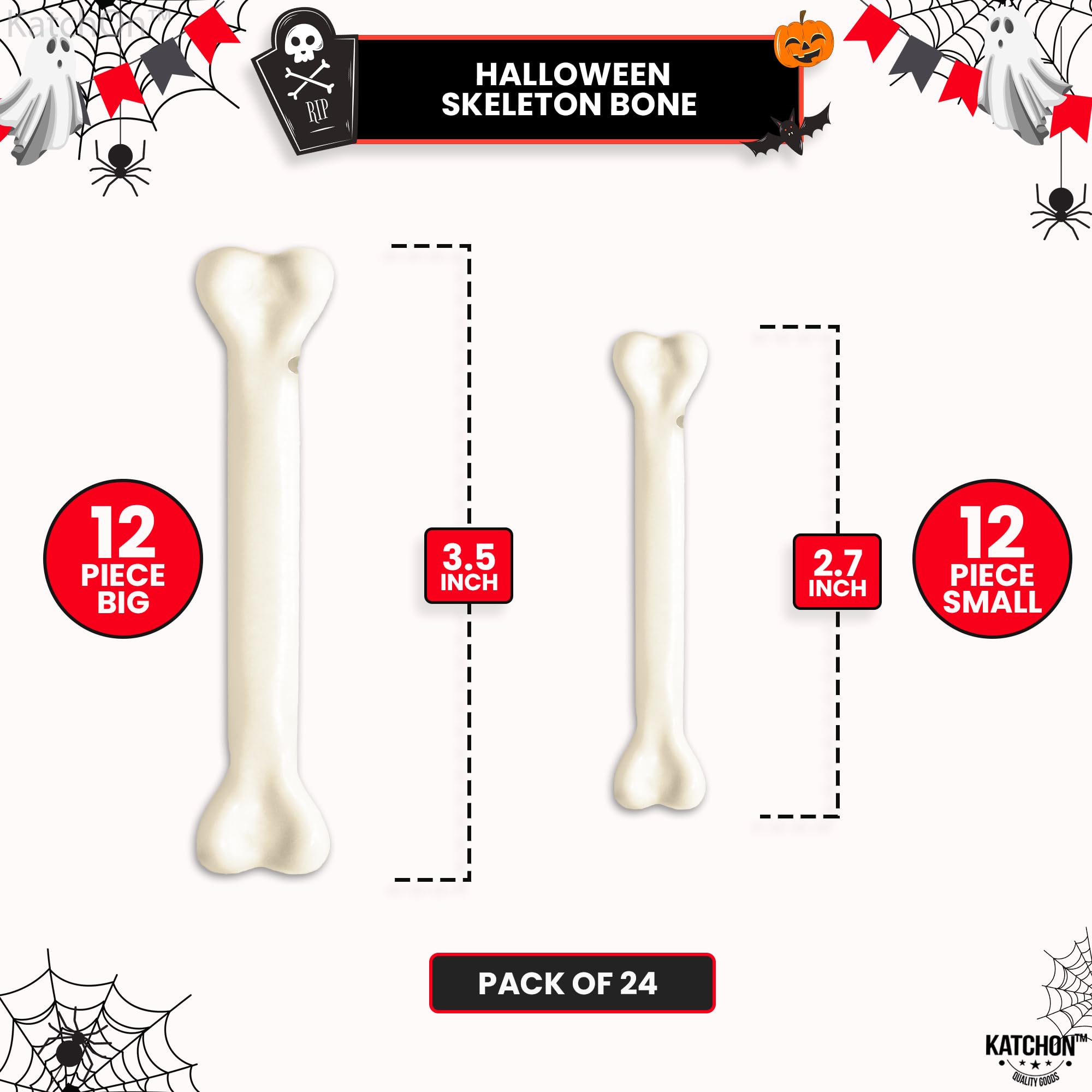 KatchOn, Mini Halloween Skeleton Bones - Big Pack of 24 | Mini Bones Halloween for Halloween Decorations Indoor | Mini Skeleton Bones for Crafts | Halloween Bag of Bones, Halloween Bones Decorations