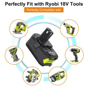 Upgraded 6000mAh P102 & P117 Charger Replacement for Ryobi 18V Battery and Charger Combo Compatible with Ryobi 18V Battery P102 P103 P104 P105 P107 P108 P109 P190(Green)