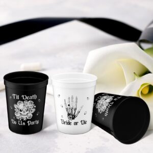 Sliner 12 Pcs Bride or Die Bachelorette Party Cups 16 oz Skull Till Death Do Us Party Cup Halloween Black White Plastic Bride Cup Reusable for Bridesmaid Bridal Shower Wedding Decoration Favors