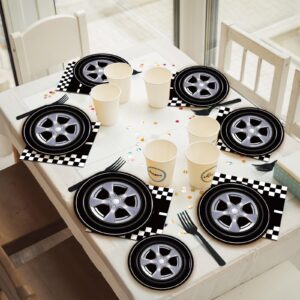 Kepeel 96 Pcs Race Car Party Plates and Napkins Sets, Racing Car Race Track Party Supplies Decorations Racing Sports Themed Dinnerware for Kids Boys Birthday Baby Shower Home Decor, Serves 24