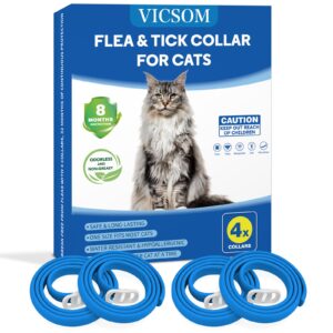 4 pack flea collar for cats, cat flea and tick collar 8 months prevention cat flea and tick treatment, waterproof adjustable cat flea collar, natural anti tick and flea collar for kitten, blue