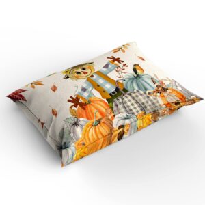 California King Duvet Cover Set Thanksgiving Scarecrow Autumn Pumpkins and Maple Leafs Comforter Cover Set Zipper Closure Washable Bedding Set with 1 Duvet Cover and 2 Pillow Shams for Women and Men