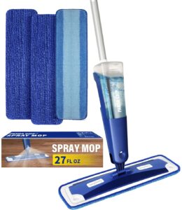 mop for multi-purpose floor premium spray mop, 18 inch professional hardwood wet and dry cleaning mops with 3 resuable pads and refilled bottle, blue