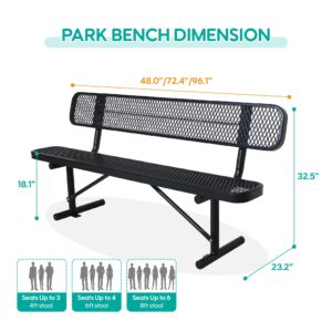 MTPLUM 4FT Outdoor Steel Bench with Backrest Park Metal Back Bench, Coated Outdoor Furniture Heavy Duty Park Bench with Back Patio Bench for Garden, Porch, and Park