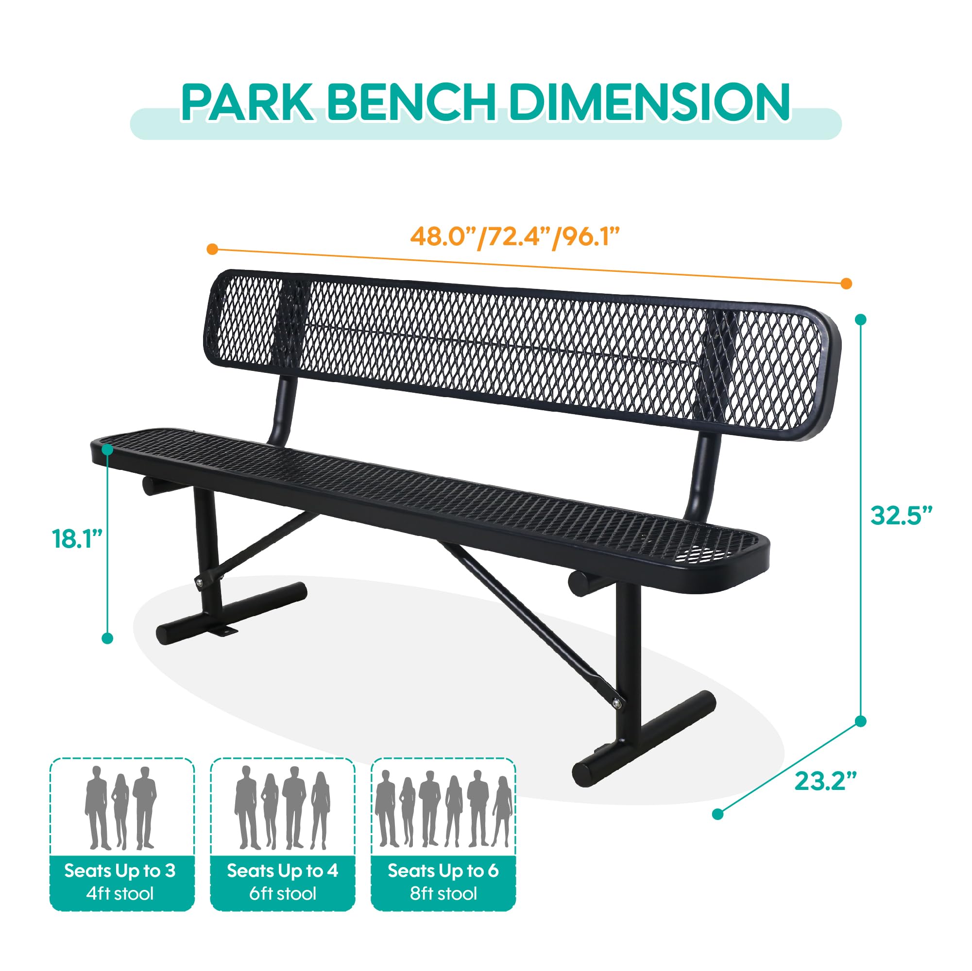 MTPLUM 4FT Outdoor Steel Bench with Backrest Park Metal Back Bench, Coated Outdoor Furniture Heavy Duty Park Bench with Back Patio Bench for Garden, Porch, and Park