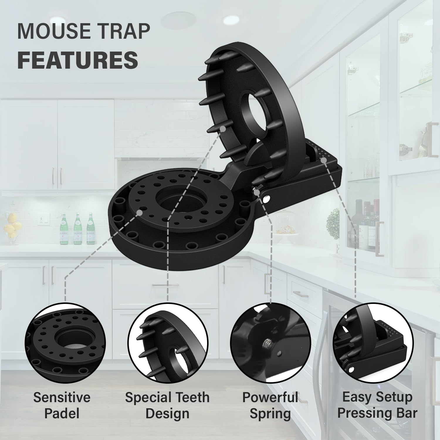 Gearshark Reusable Round Snap Mousetraps | Mouse Catcher Quick Effective Snap Mouse Trap Indoor & Outdoor for Home | Safer Snap Traps Easy to Clean & Setup Bait Reacting, 6 Pcs