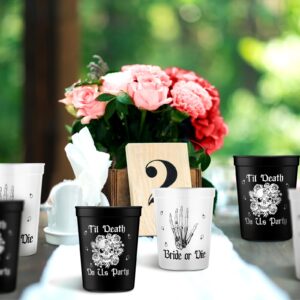 Sliner 12 Pcs Bride or Die Bachelorette Party Cups 16 oz Skull Till Death Do Us Party Cup Halloween Black White Plastic Bride Cup Reusable for Bridesmaid Bridal Shower Wedding Decoration Favors