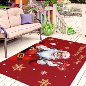 Outdoor Rug Carpet Indoor Area-Rug Christmas Santa Claus Washable High Traffic Bedroom Kitchen Mat Backyard Patio Porch Rug, 4 X 6