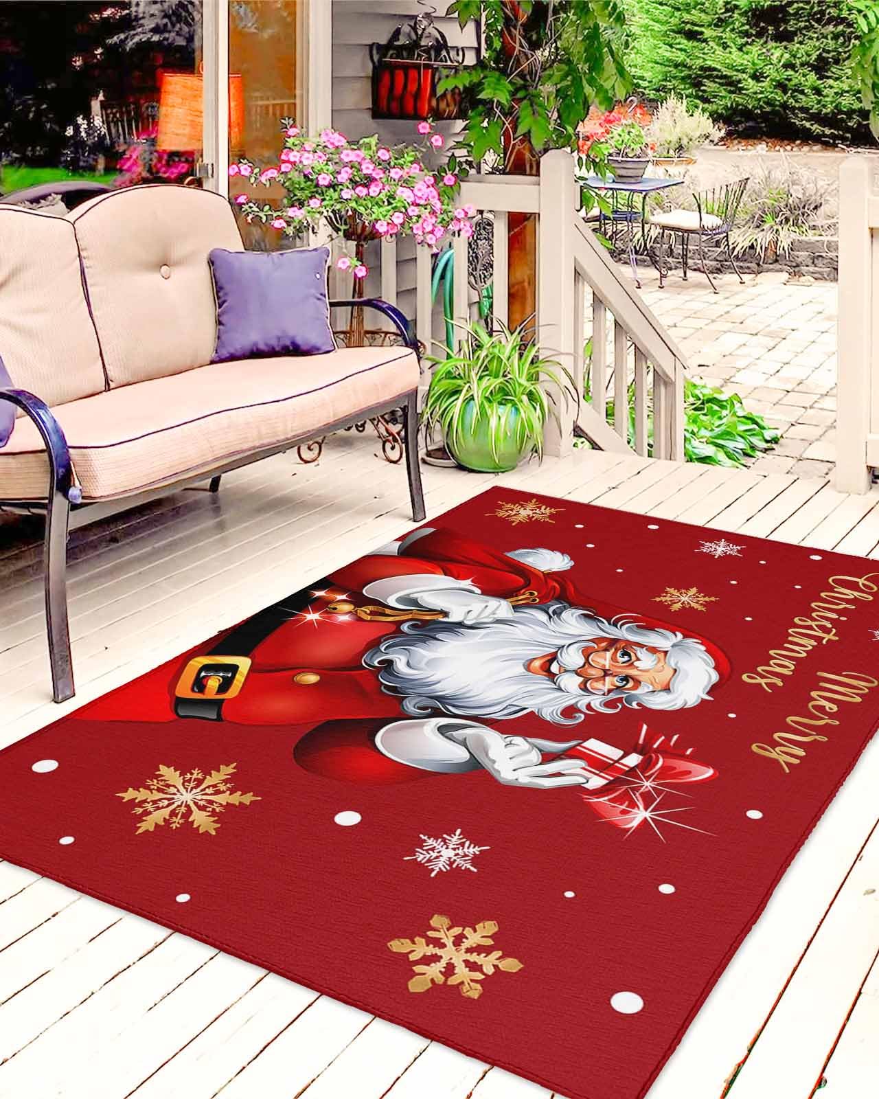 Outdoor Rug Carpet Indoor Area-Rug Christmas Santa Claus Washable High Traffic Bedroom Kitchen Mat Backyard Patio Porch Rug, 4 X 6