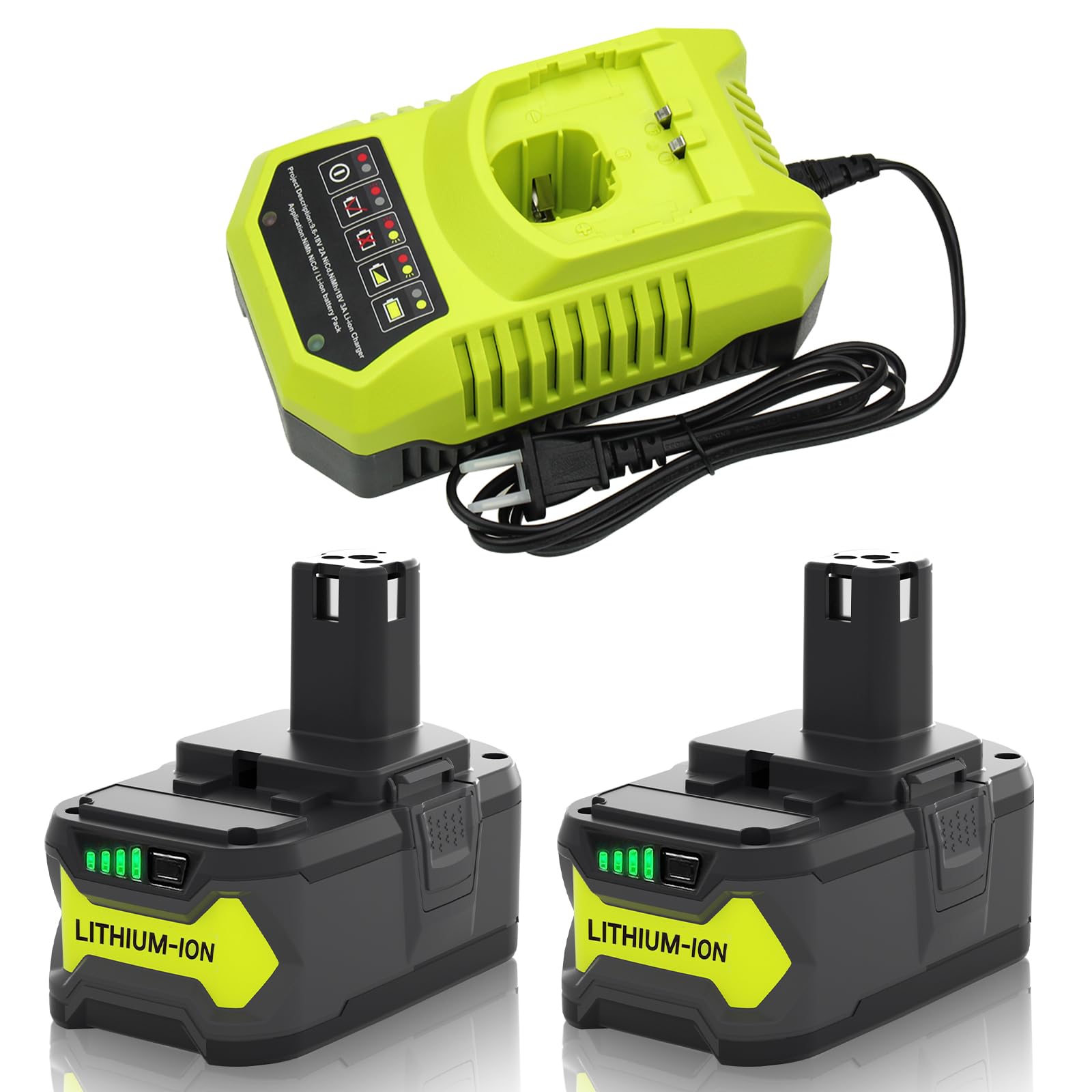 Upgraded 6000mAh P102 & P117 Charger Replacement for Ryobi 18V Battery and Charger Combo Compatible with Ryobi 18V Battery P102 P103 P104 P105 P107 P108 P109 P190(Green)