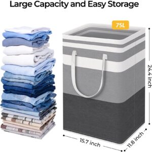 Long Storage Bins 1 PCS Freestanding Laundry Hamper Collapsible Tall Clothes Hamper With Extended Handles For Clothes Toys In The Dorm And Family