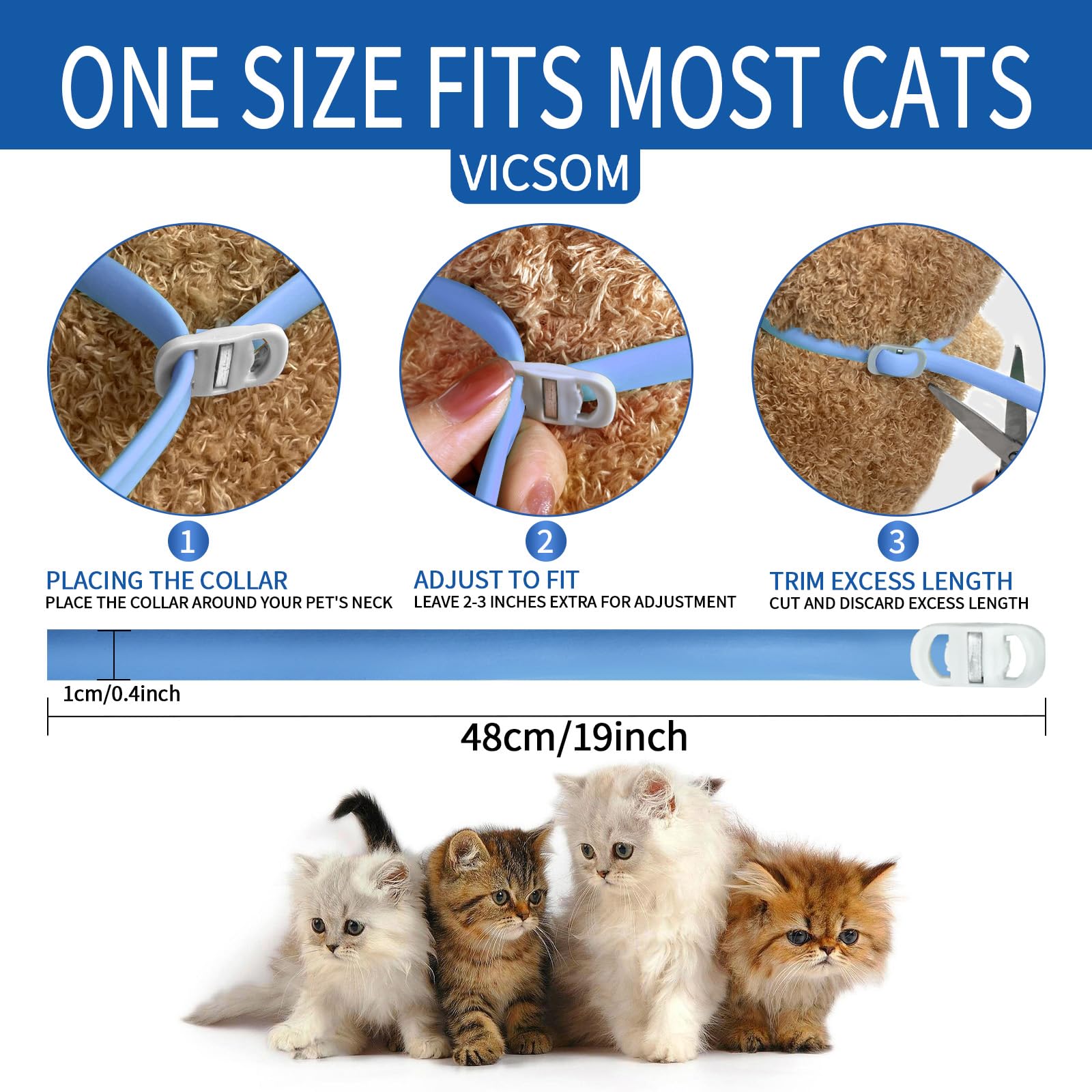 4 Pack Flea Collar for Cats, Cat Flea and Tick Collar 8 Months Prevention Cat Flea and Tick Treatment, Waterproof Adjustable Cat Flea Collar, Natural Anti Tick and Flea Collar for Kitten, Blue