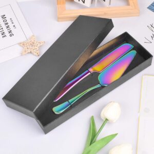 CEYAZYE Cake Cutting Set for Wedding, Cake Knife and Server Set, Stainless Steel Pie Server Set, Cake Cutter and Pie Spatula for Birthday Anniversary Christmas Party Gift Set (Rainbow)