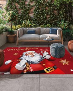 outdoor rug carpet indoor area-rug christmas santa claus washable high traffic bedroom kitchen mat backyard patio porch rug, 4 x 6