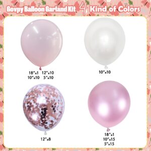 Pink White Balloon Arch Garland Kit, Metallic Pink Lilac Purple White Rose Gold Confetti Latex Balloons Garland Kit for Girls Women Birthday Wedding Bridal Baby Shower Princess Theme Party Decorations