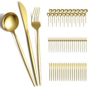 evanda gold silverware set 60 piece service for 20, titanium gold plated stainless steel flatware set, knives forks spoons cutlery set for wedding, parties, birthday, restauroom, dishwasher safe