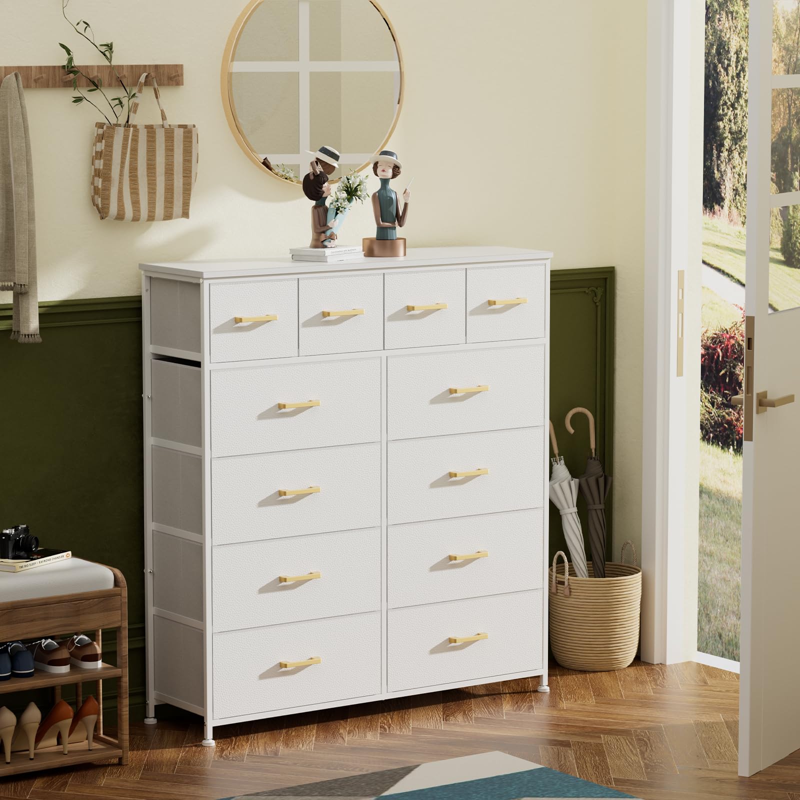 YILQQPER Dresser,White Dresser for Bedroom with 12 Drawers,Tall Dressers for Bedroom,White Fabric Dressers & Chest of Drawers for Bedroom,Closet,Nursery,Girls, White