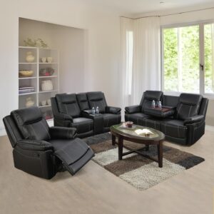 Ocstta Leather Recliner Sofa, Leather Living Room Furniture Set with Storage Console & Cup Holder for Living Room/Office (Recliner Couch for Loveseat) Black