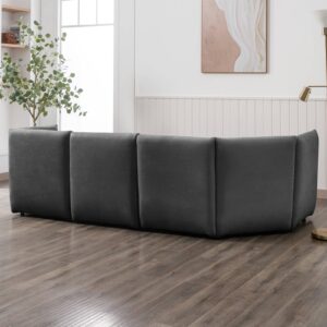 CECER Curved Sectional Sofa Couch Modern Modular Sofa with Adjustable Armrest and Backrest Upholstered Velvet 4 Seater Couches Modern Sofas Chair for Living Room Apartment Office - Dark Grey