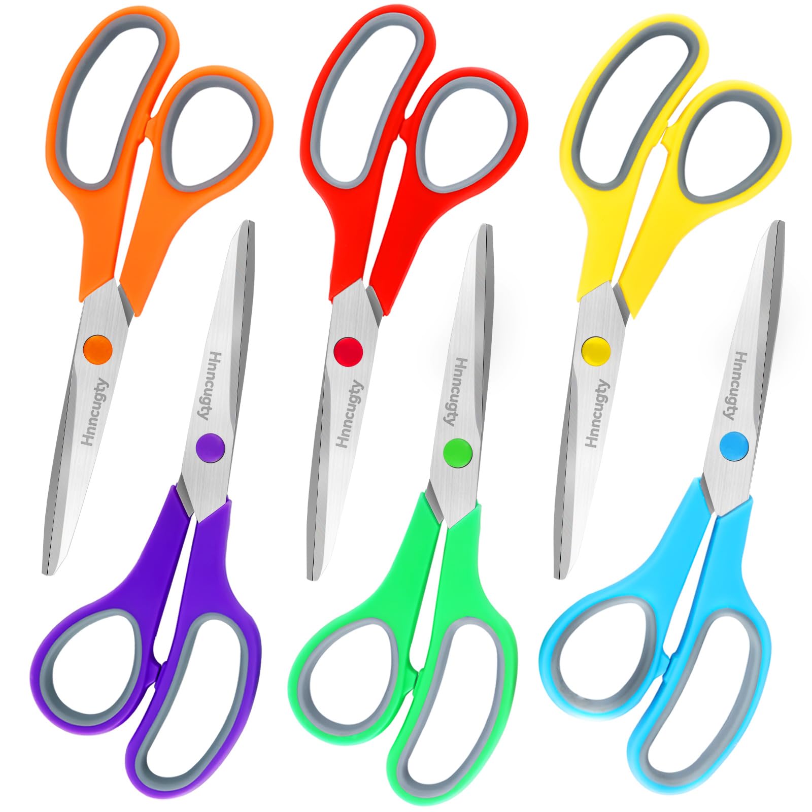 Scissors, Hnncugty 8" Scissors All Purpose Bulk Set of 6-Pack, Sharp Scissors for Office School Supplies Student Teacher Scissors Home Art Craft Sewing Fabric Scissor, Comfort Grip, Right/Left Handed