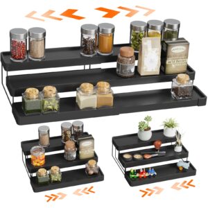 invocoo expandable spice rack organizer for cabinet - 3 tier adjustable cabinet spice organizer easy visibility - spice organizer for cabinet countertop cupboard pantry organization (black)