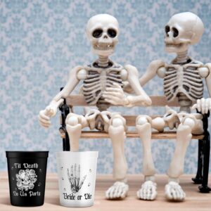 Sliner 12 Pcs Bride or Die Bachelorette Party Cups 16 oz Skull Till Death Do Us Party Cup Halloween Black White Plastic Bride Cup Reusable for Bridesmaid Bridal Shower Wedding Decoration Favors