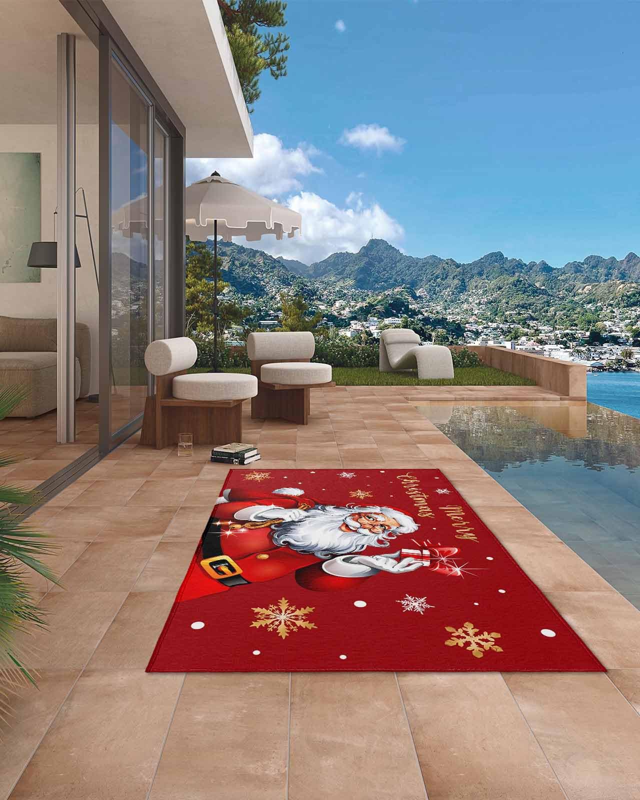 Outdoor Rug Carpet Indoor Area-Rug Christmas Santa Claus Washable High Traffic Bedroom Kitchen Mat Backyard Patio Porch Rug, 4 X 6