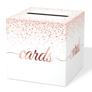 rose gold cards box, cards receiving box for birthday, wedding, bridal or baby shower, graduation, anniversaries,engagement party decorations supplies money box white and rose gold box