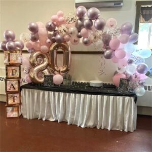 Pink White Balloon Arch Garland Kit, Metallic Pink Lilac Purple White Rose Gold Confetti Latex Balloons Garland Kit for Girls Women Birthday Wedding Bridal Baby Shower Princess Theme Party Decorations