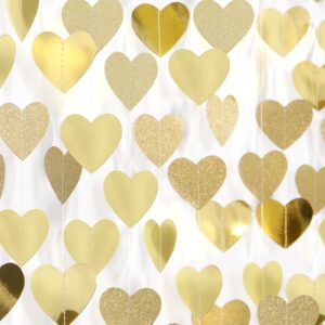 glitter champagne-gold engagement party-decorations heart-garland - 52ft hanging streamers banner,anniversary wedding bachelorette bridal shower birthday christmas housewarming backdrop decor burgleda