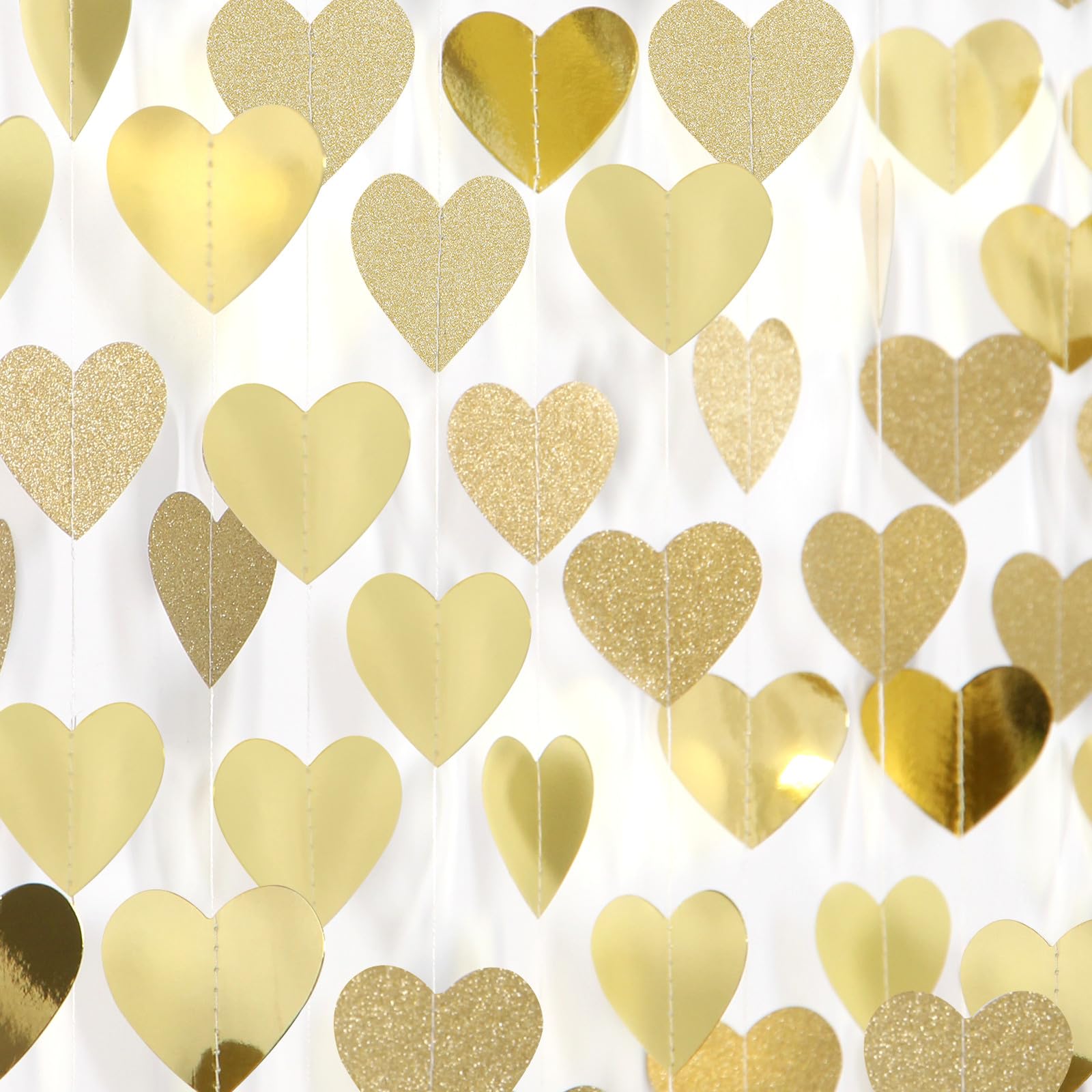 Glitter Champagne-Gold Engagement Party-Decorations Heart-Garland - 52ft Hanging Streamers Banner,Anniversary Wedding Bachelorette Bridal Shower Birthday Christmas housewarming Backdrop Decor Burgleda