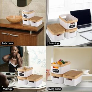 acDesign 3Pcs Plastic Storage Bins with Bamboo Lids Stackable Storage Containers Bins for Organization With Sticker and Marker Pen