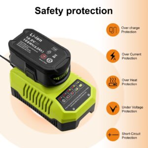 Upgraded 6000mAh P102 & P117 Charger Replacement for Ryobi 18V Battery and Charger Combo Compatible with Ryobi 18V Battery P102 P103 P104 P105 P107 P108 P109 P190(Green)