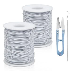 2 rolls fiveizero white elastic bracelet string total 330 feet,1mm,1.2mm,1.5mm elastic cord for beading stretchy string with beading needle for bracelets, sewing, necklace, jewelry making and crafts