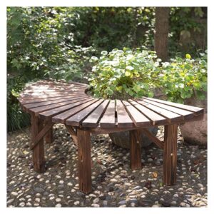 mkyoko tree bench wrap around tree bench wooden curved benches outdoor strong bearing capacity 660lbs, for garden natural 120cm/47in