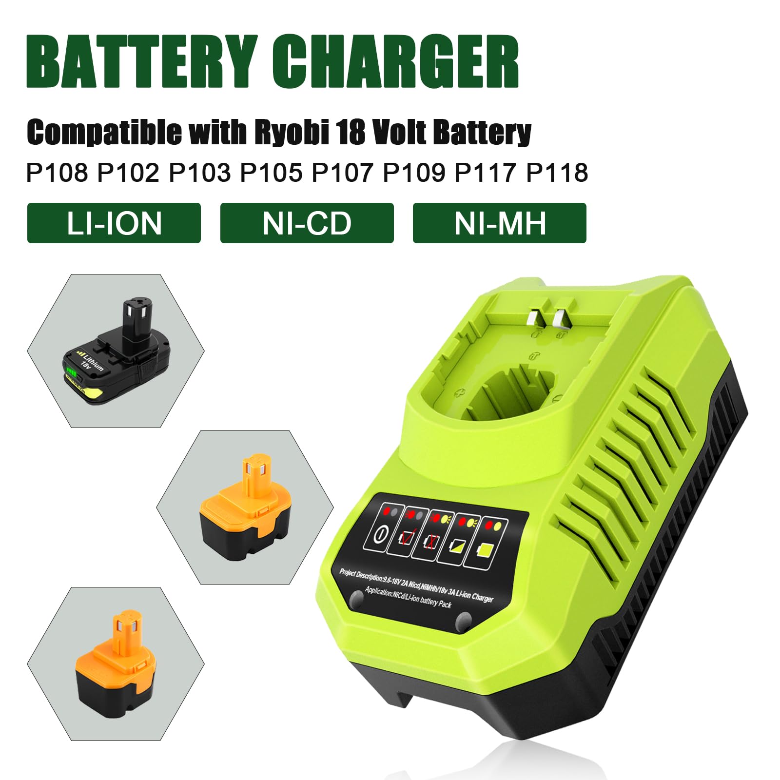 TOPBATT 2Pack P108 P102 3.0Ah Replacement for Ryobi 18V Battery and P117 Charger Combo Compatible with Ryobi 18 Volt Battery P103 P104 P105 P107 P109 P190 P191 P122 Cordless Tool