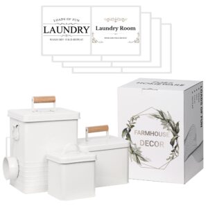 zoes homeware 3-set laundry room organization and storage | modern farmhouse laundry room decor | laundry container for organizing laundry pods, laundry powder, dryer sheets, dryer balls