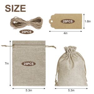 Yymobt 25PCS Burlap Bags with Drawstring, Reusable Burlap Favor Bag 5 x 7’’ Small Party Sacks for DIY Craft, Party, Christmas, Wedding, Festival Presents Bulk Bags