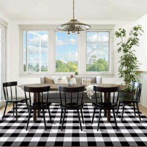 HOYIJA Black and White Checkered Area Rug 5.5' x 7.5' Buffalo Plaid Rug, Cotton Woven Washable Check Rug for Indoor and Outdoor, Dining Room, Bedroom, Living Room, Kitchen, (Black & White)