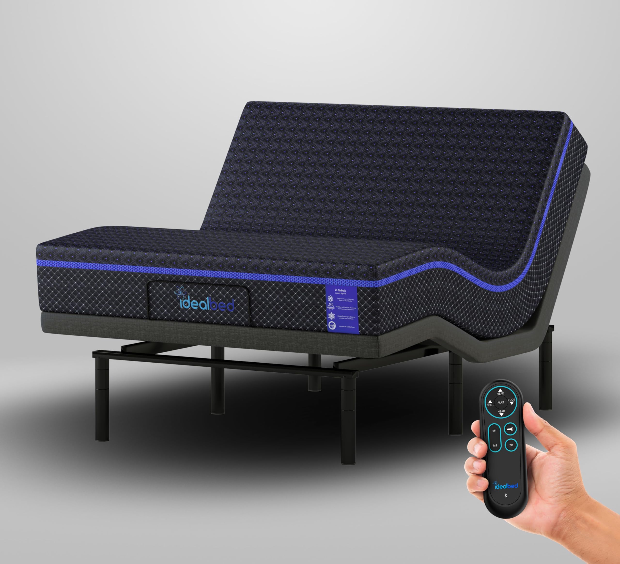 iDealBed S4 Nebula Luxury Hybrid Mattress + 3i Custom Adjustable Bed Sleep System, Comfort, Cooling & Support, Advanced Silent Operation, Wireless (Nebula Medium Firm, Full)