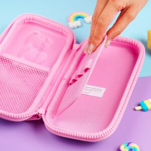 Blippo® Cute Pencil Case for Girls - Kawaii Pencil Case for Kids - Protective Hard Shell Pencil Box for Girls aged 7-10 - Small Pink Pencil Case Organizer with Rainbow Design